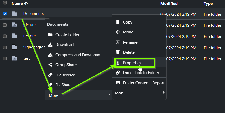 New Look: Folder Properties – Support Center